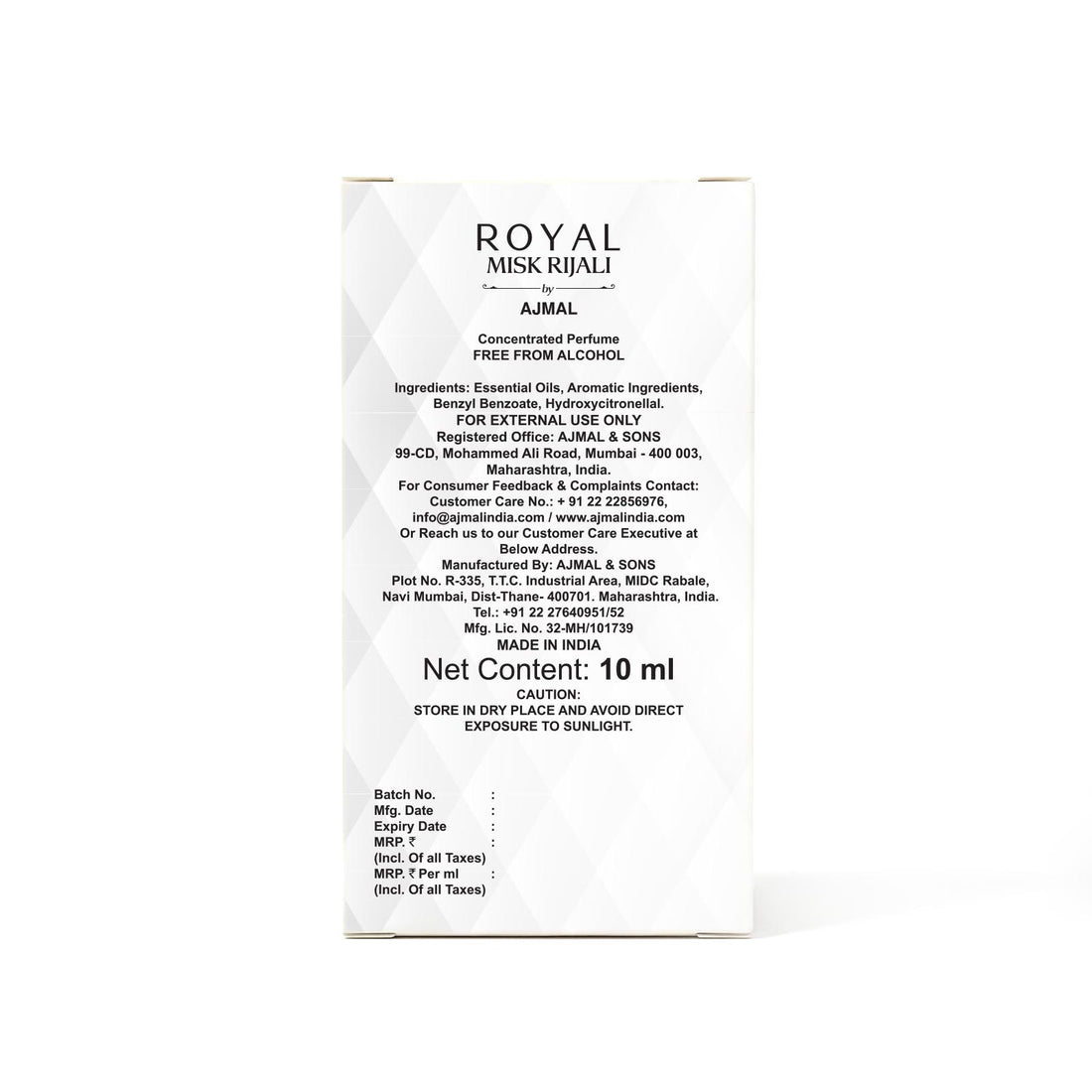 Buy Royal Misk Rijali Attar 10ml | Pure White Musk Unisex Attar – Ajmal ...